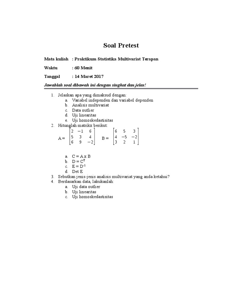 Soal Pretest | PDF | Metode & Bahan Ajar