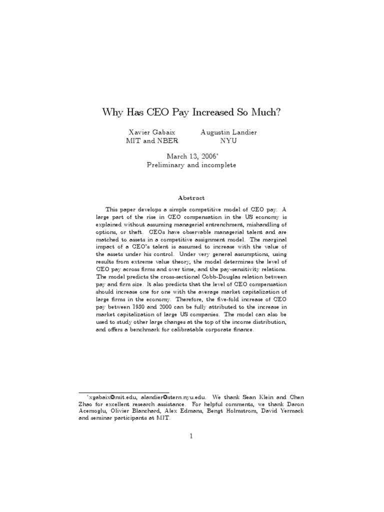 Why Has CEO Pay Increased So Much? | PDF | Executive Compensation ...