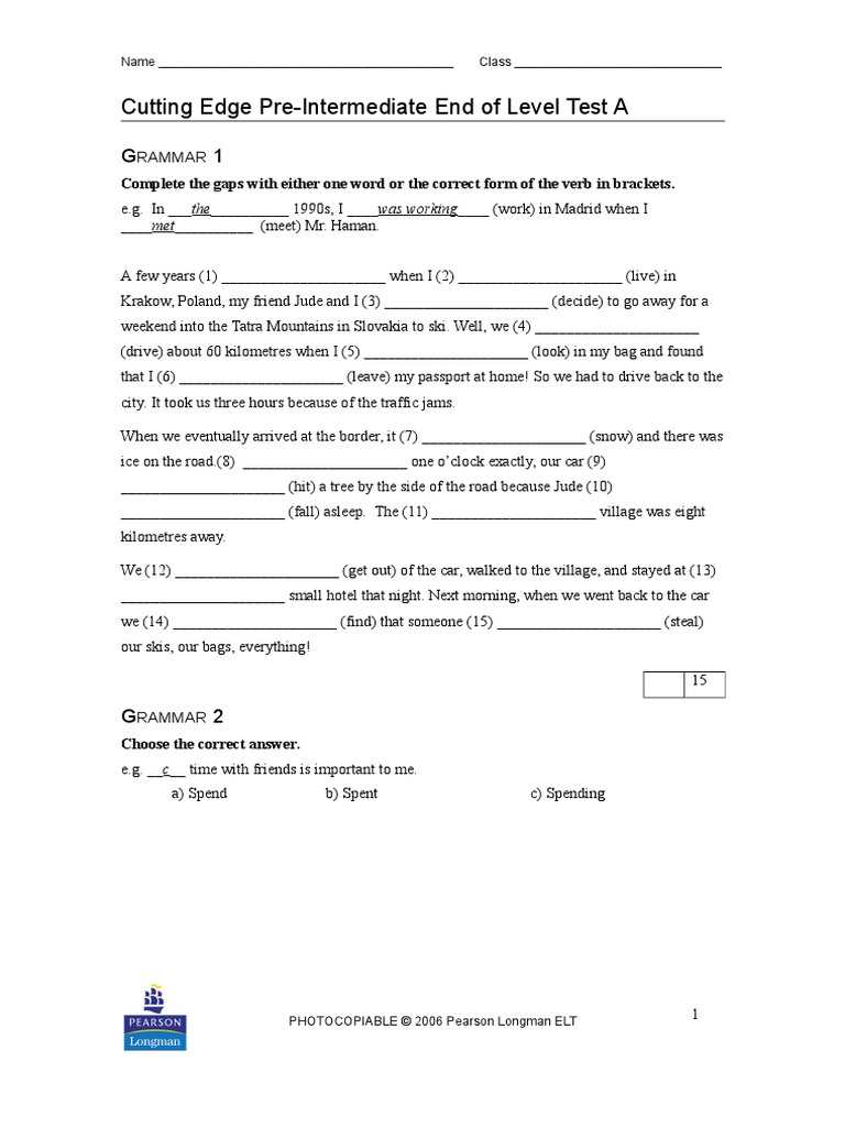 End of Level Test A | PDF | Leisure