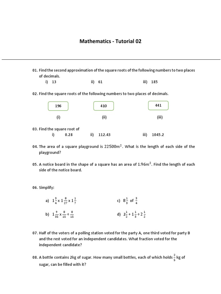 Mathematics - Tutorial 02 | PDF