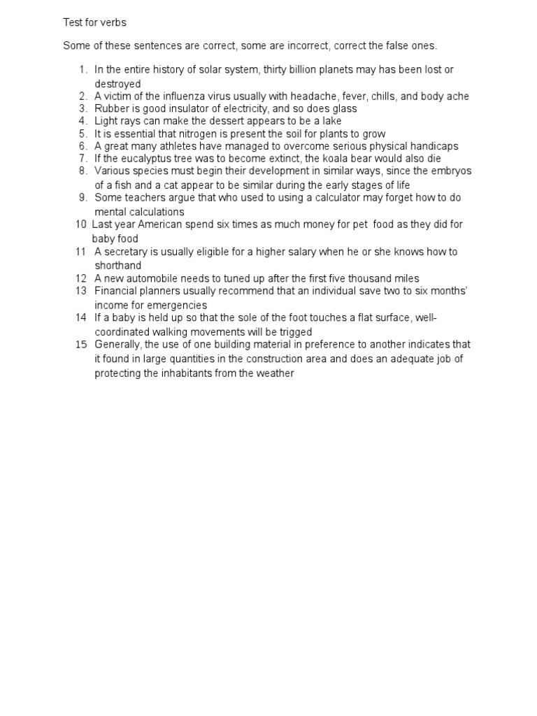 Test For Verbs | PDF