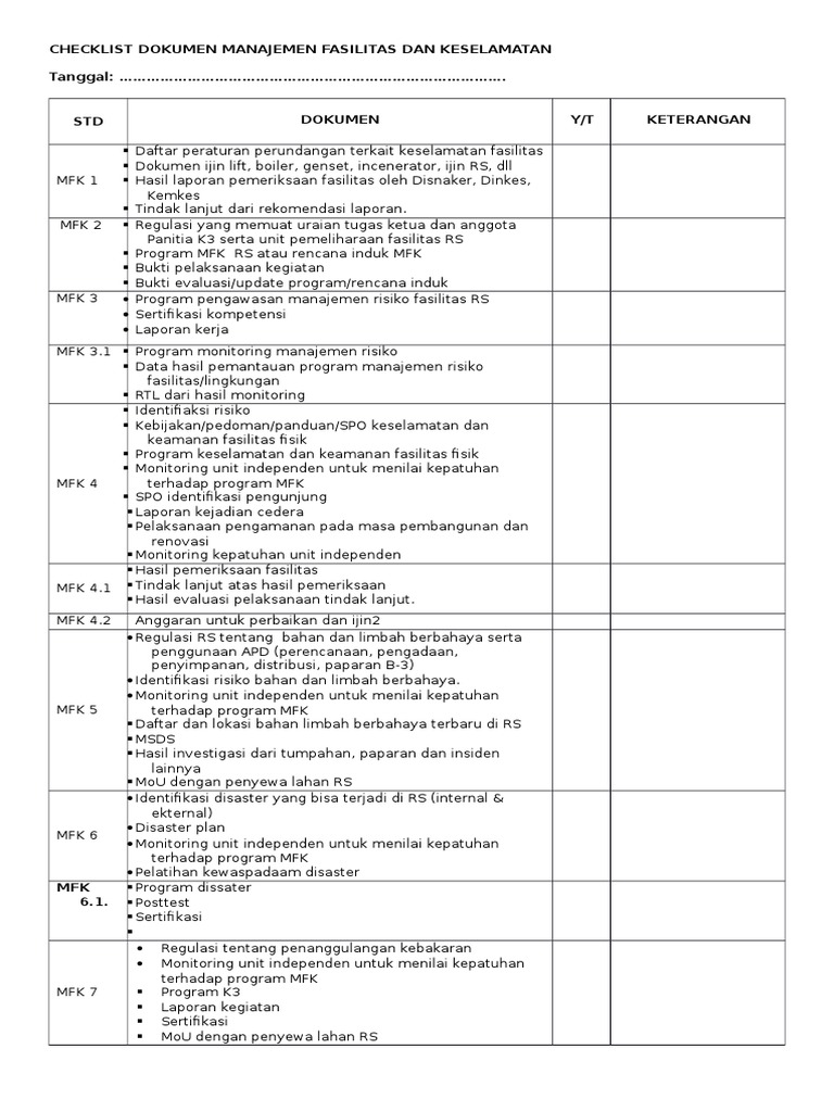 MFK Ceklist Dokumen | PDF