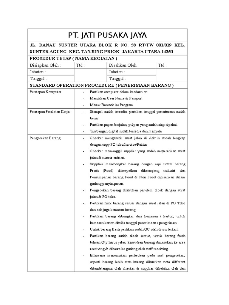 Prosedur Kerja Supermarket (SOP) EDIT | PDF