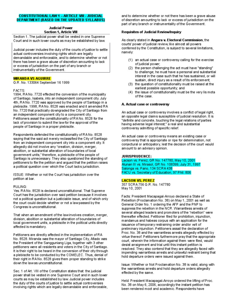 Judicial Department Case Digests Compiled | PDF | Case Or Controversy ...