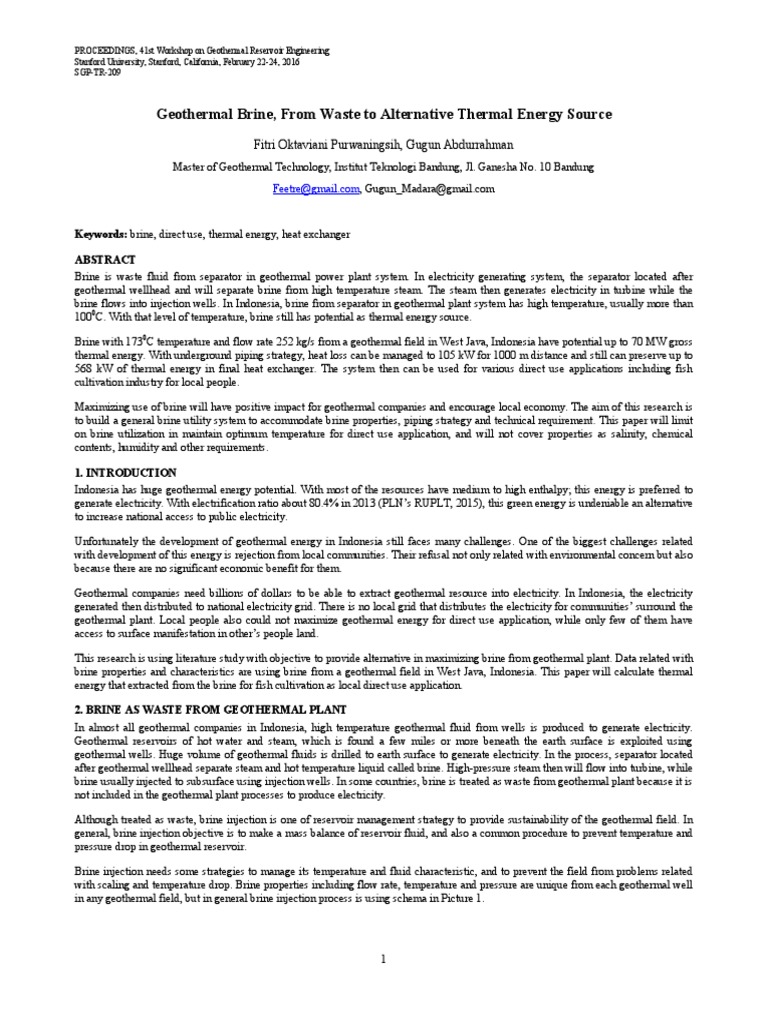 Geothermal Brine | PDF | Geothermal Energy | Heat Exchanger