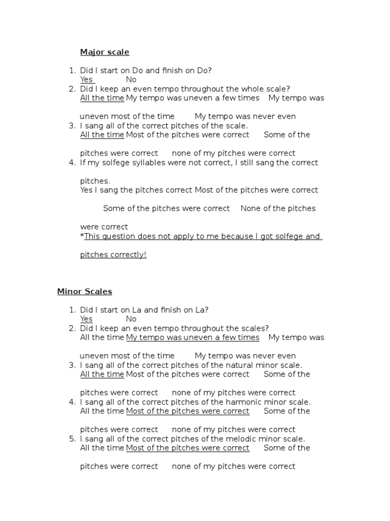 Solfege Assignment Self Assessment | PDF | Scale (Music) | Musical Notation