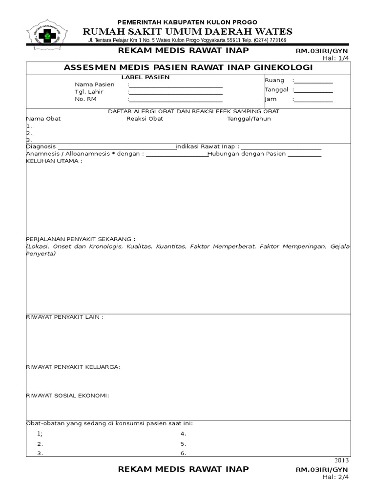 Rekam Medis Rawat Inap | PDF