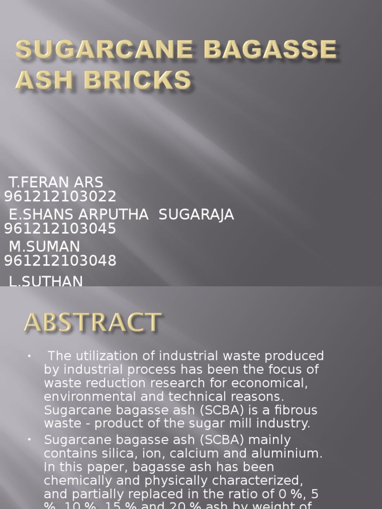 Sugarcane Bagasse Bricks | Download Free PDF | Sugarcane | Brick