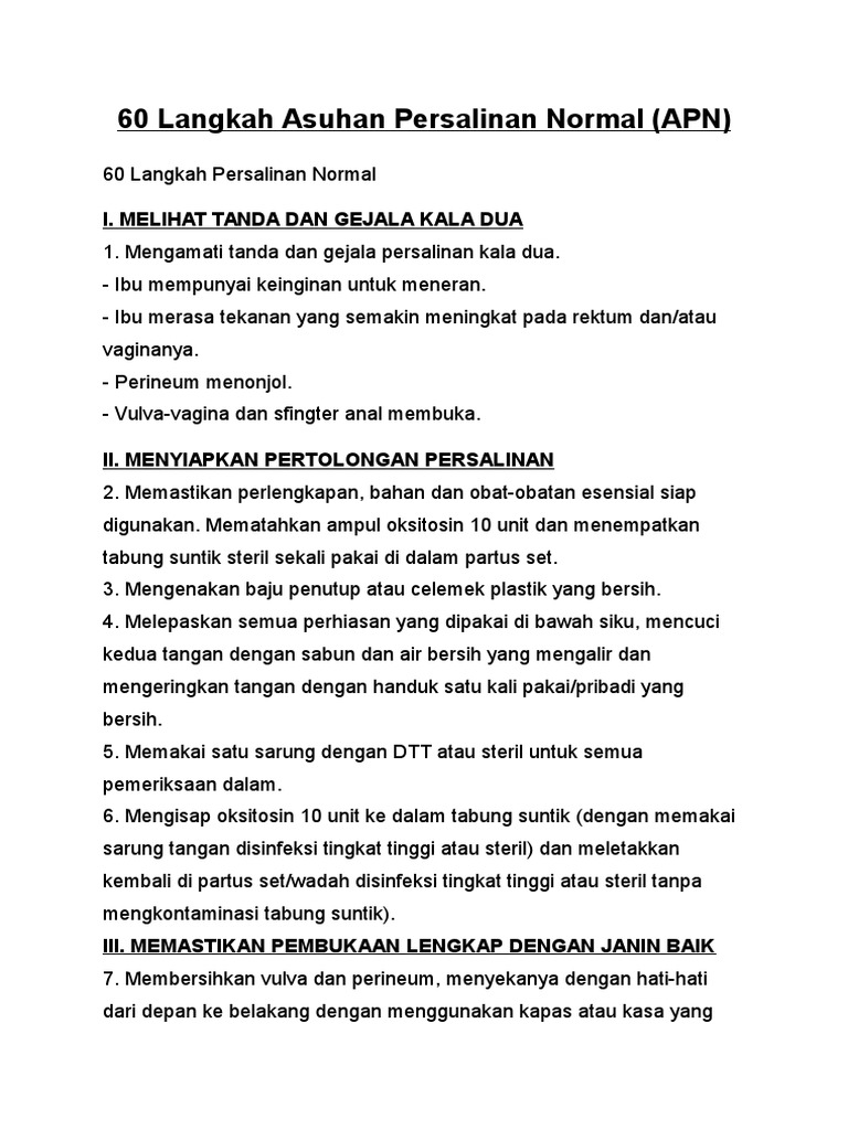 60 Langkah Asuhan Persalinan Normal | PDF
