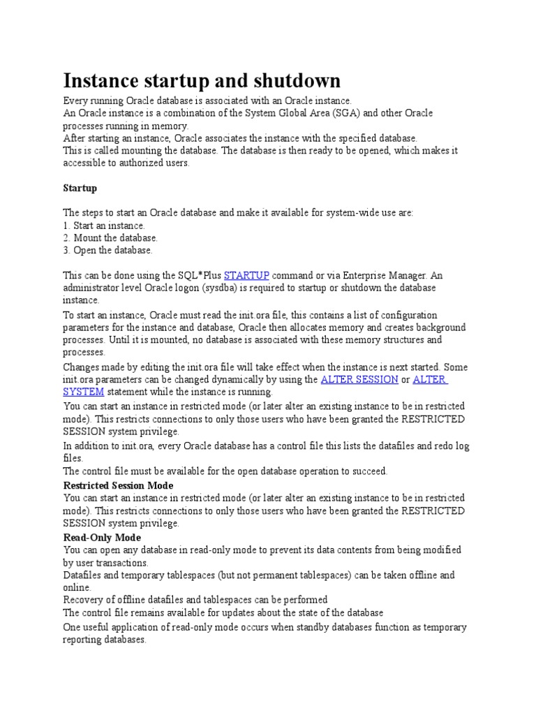 Instance Startup and Shutdown | PDF | Oracle Database | Database Transaction