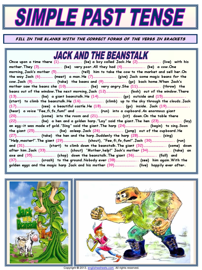 Simple Past Tense Jack and The Beanstalk 2 PDF | PDF | Jack And The ...