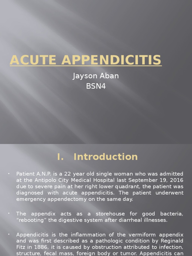 Acute Appendicitis Powerpoint | PDF | Health Care | Diseases And Disorders