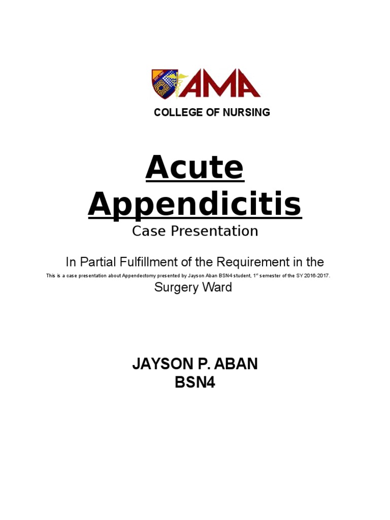 Appendectomy Case Presentation of Jayson | PDF | Health Care | Diseases ...