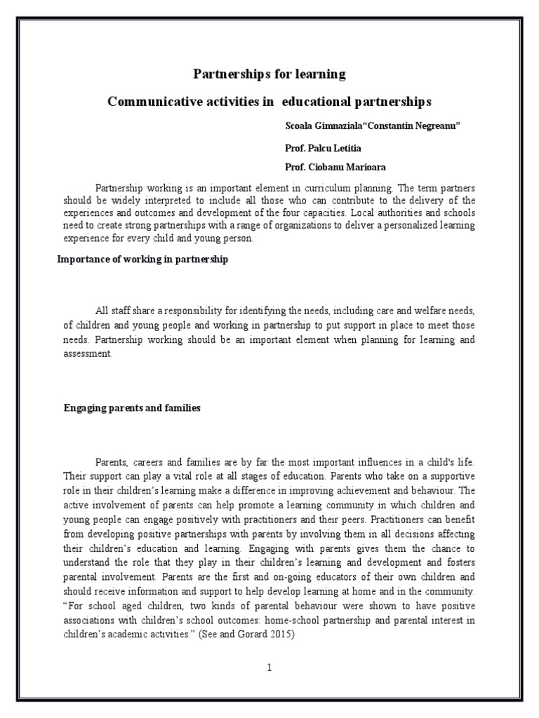 Partnerships For Learning | PDF | Collaboration | Learning