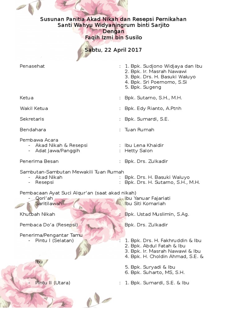 Susunan Panitia Akad Nikah Dan Resepsi Pernikahan Pdf 