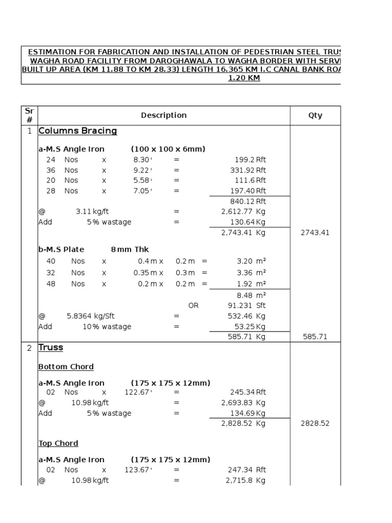 Final Estimation Bridge | PDF | Truss | Beam (Structure)