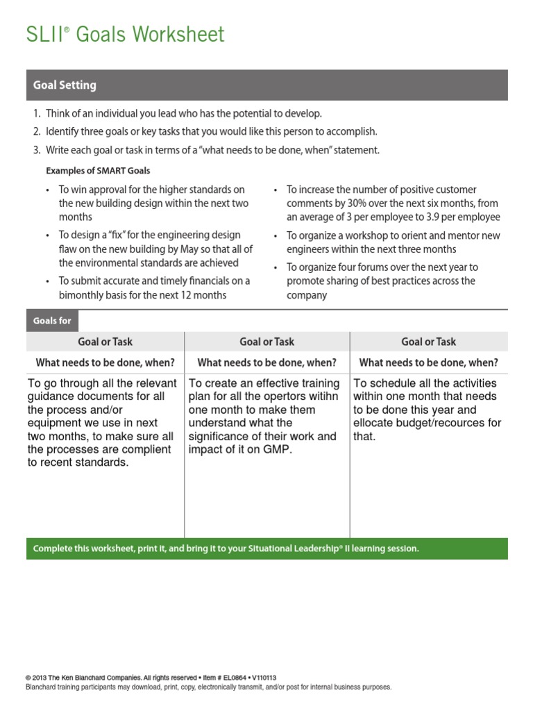 SLII Goals Worksheet | PDF | Goal | Mentorship