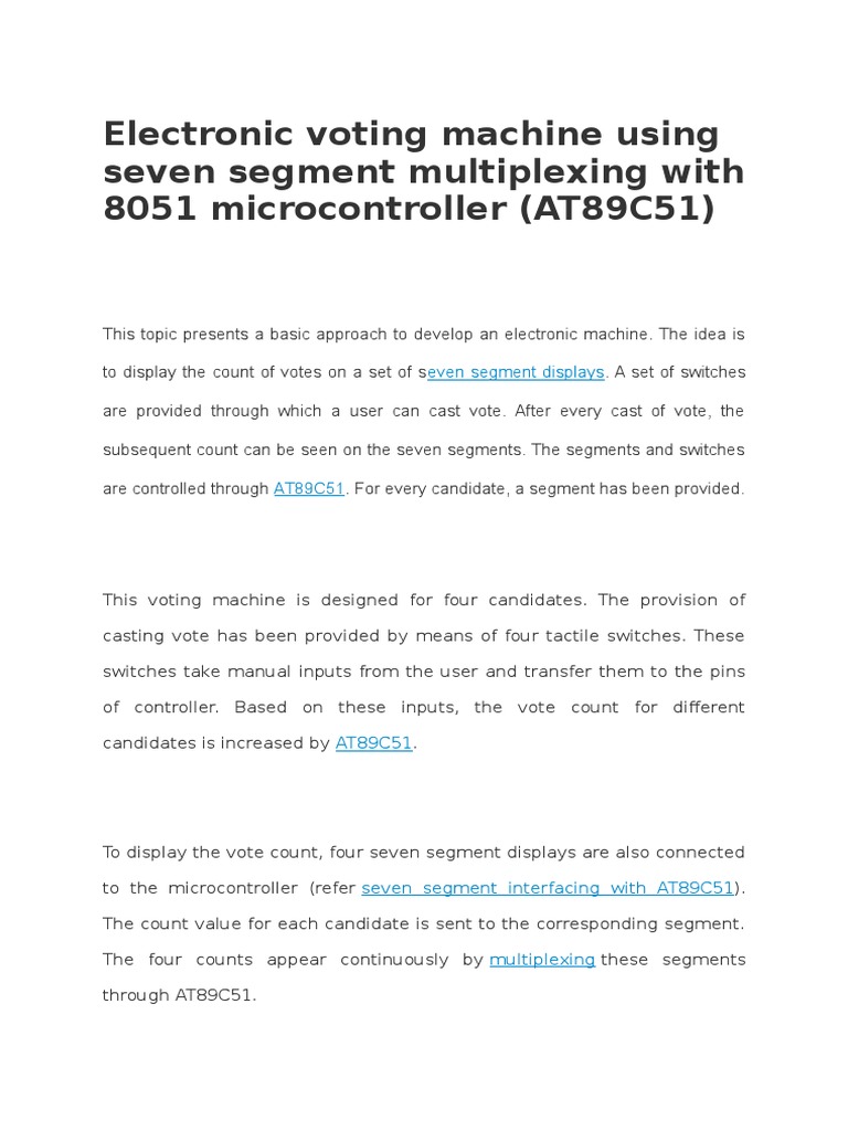 Electronic Voting Machine Using Seven Segment Multiplexing With 8051 Microcontroller | PDF ...