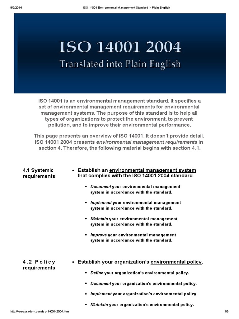 ISO 14001 Environmental Management Standard in Plain English | PDF ...