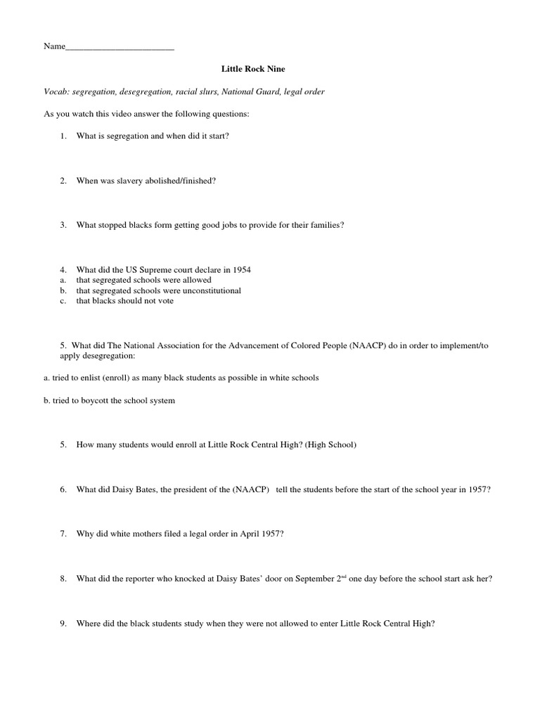 Vocab: Segregation, Desegregation, Racial Slurs, National Guard, Legal ...