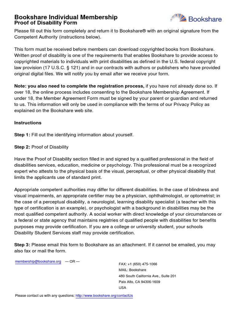 Book Share Proof of Disability Form | PDF | Visual Impairment | Disability
