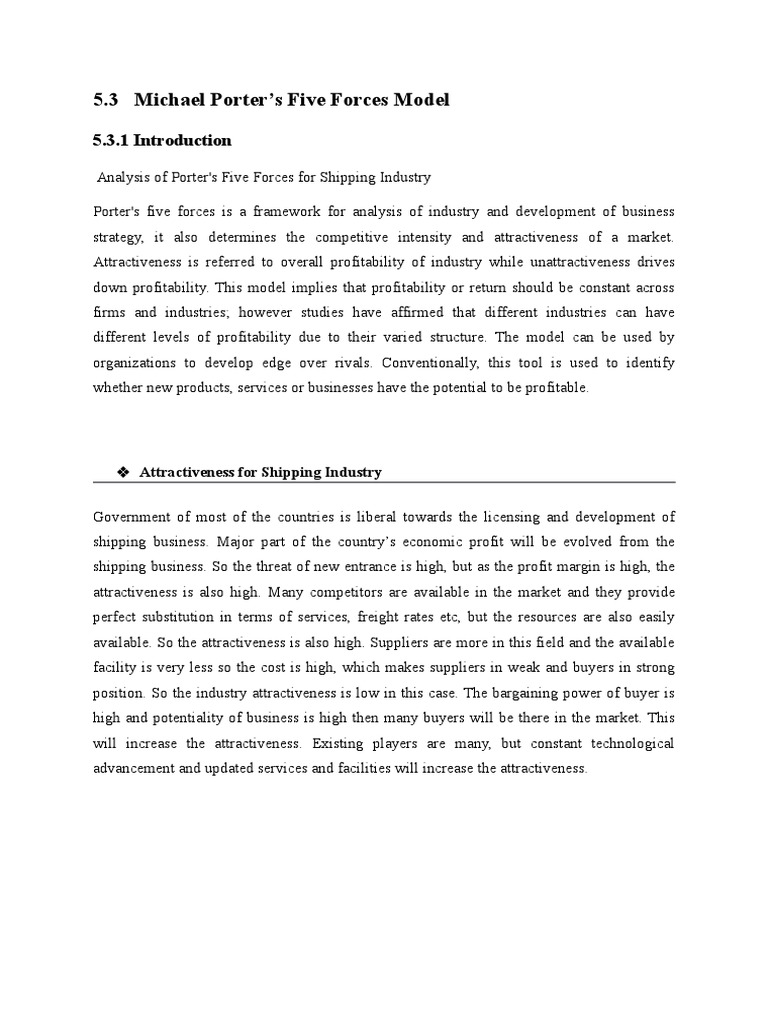 5.3 Michael Porter's Five Forces Model: Attractiveness For Shipping ...