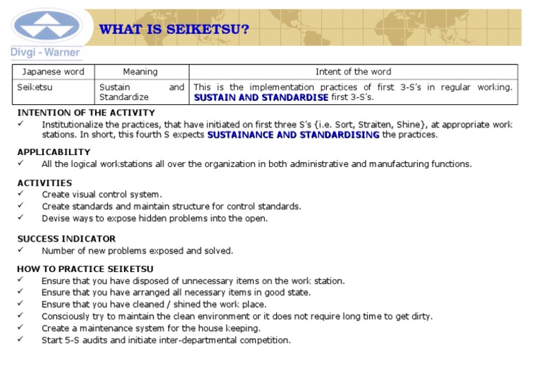 Seiketsu: Sustain and Standardize 5S | PDF | Technology & Engineering