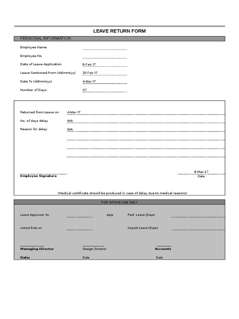 Leave Return Form | PDF