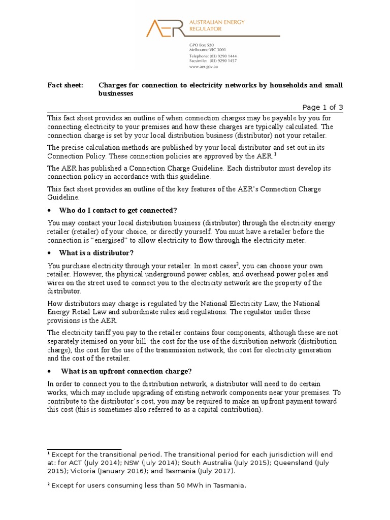 AER - Fact Sheet - Connection Charge Guideline - 20 June 2012 | PDF ...
