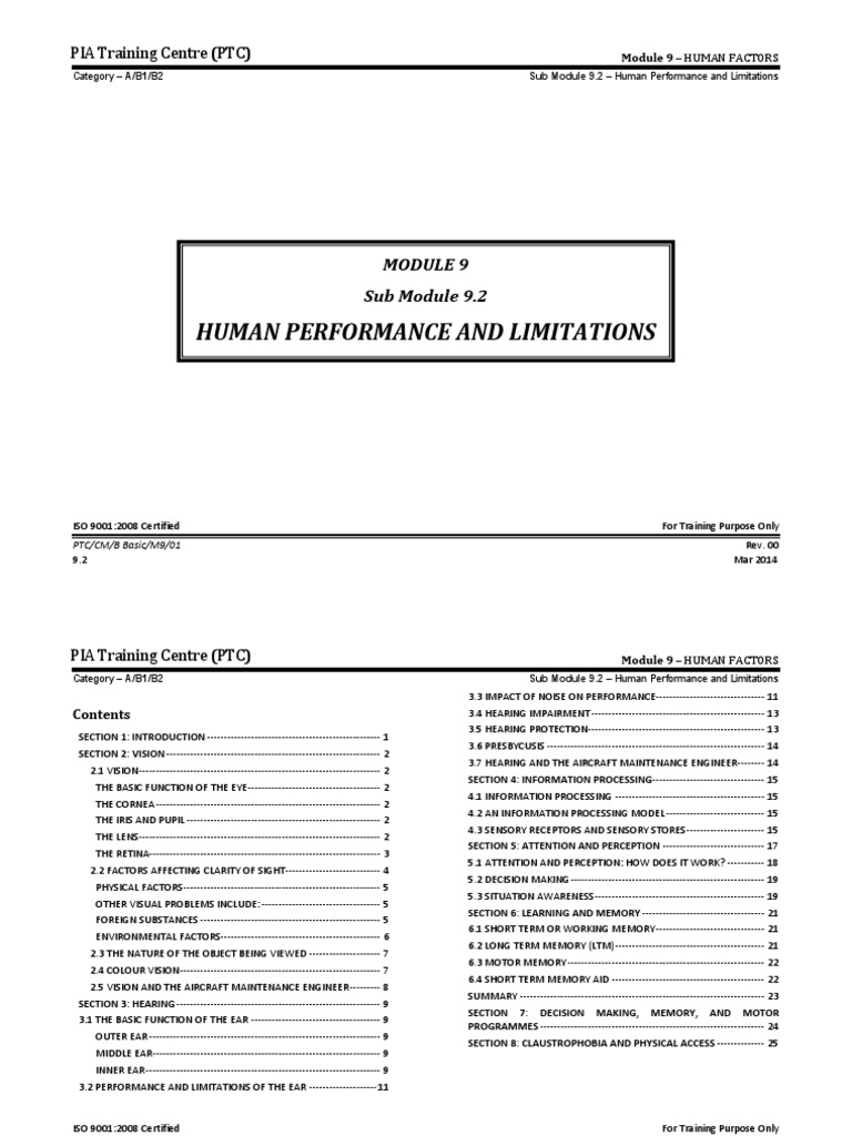 Module 9 (Human Factors) Sub Module 9.2 (Human Performance and ...
