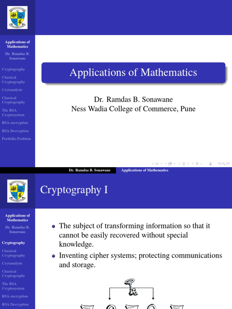 Applications of Mathematics | PDF | Cryptography | Key (Cryptography)