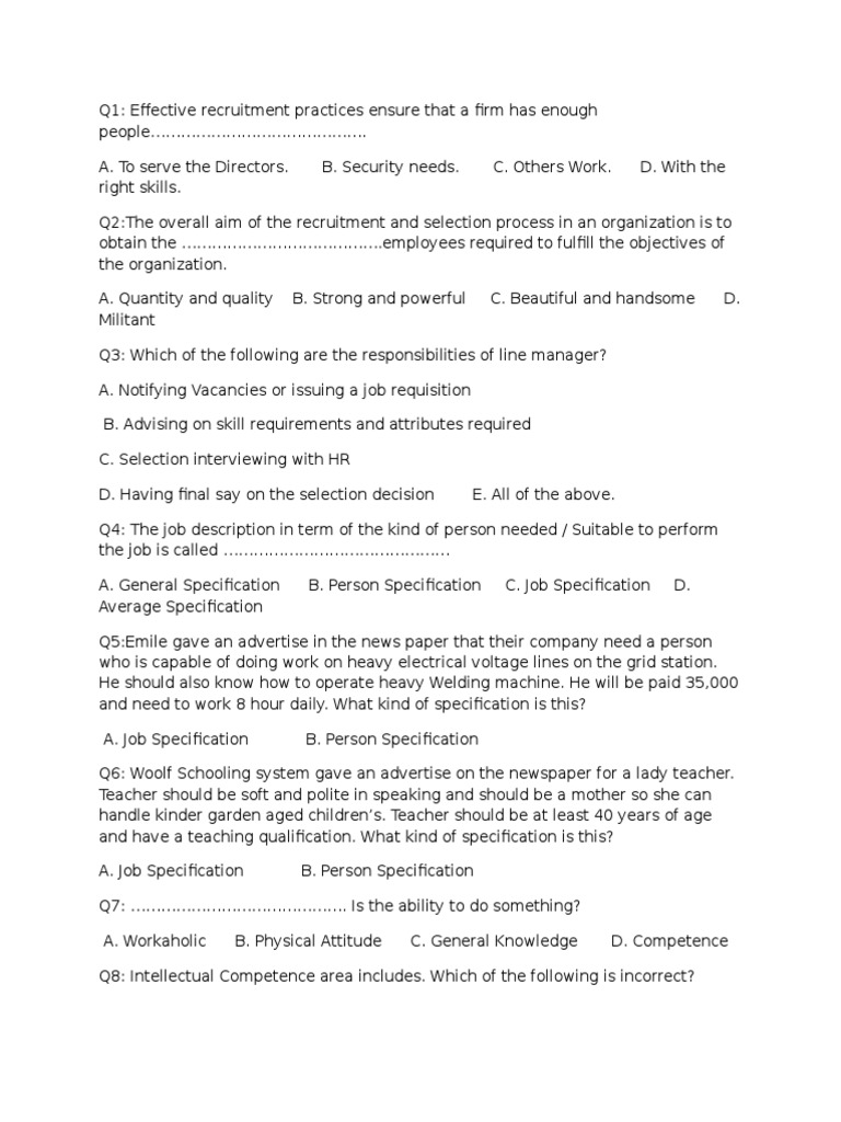 Recruitment and Selection Mcqs | Download Free PDF | Test (Assessment ...