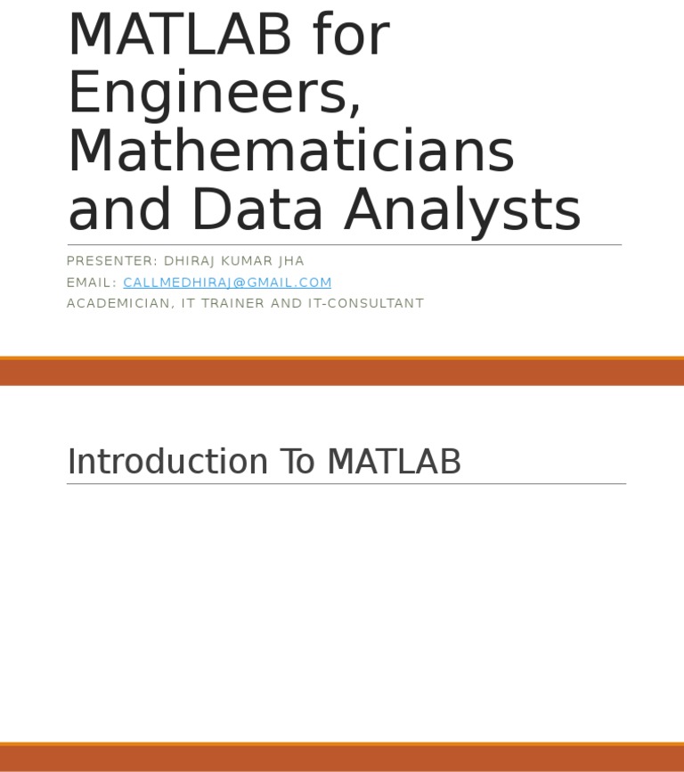 MATLAB For Engineers, Mathematicians and Data Analysts | PDF