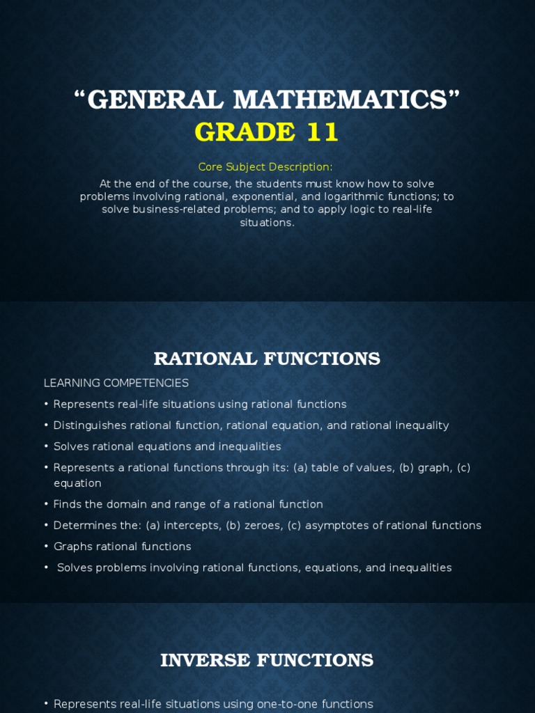 Grade 11 General Mathematics Overview | PDF | Teaching Methods ...