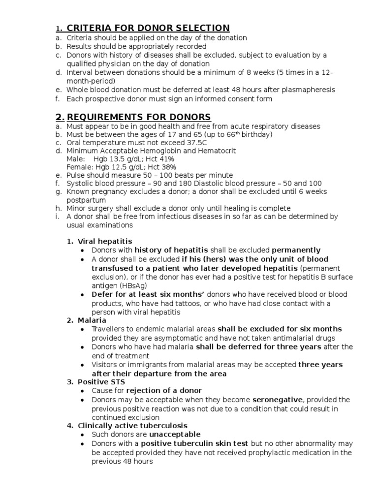 Donor Selection Criteria and Requirements | PDF | Blood Donation | Hiv/Aids