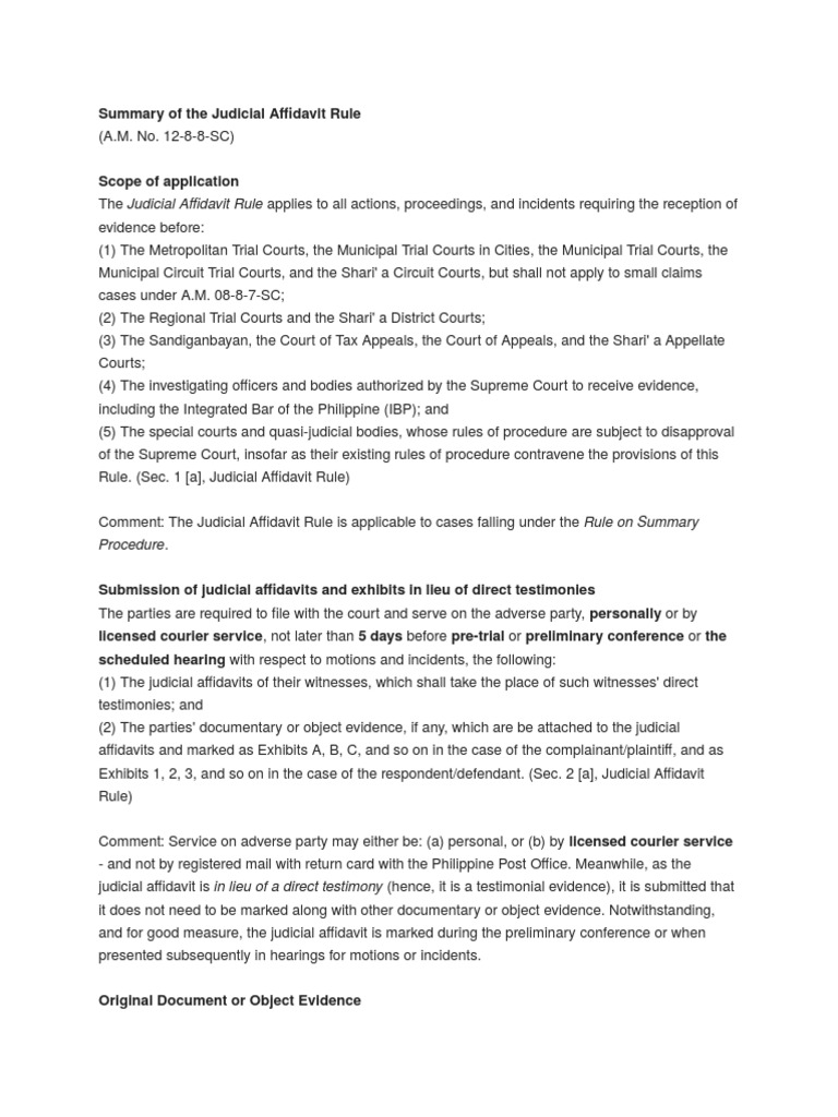 Summary of The Judicial Affidavit Rule | PDF | Affidavit | Perjury