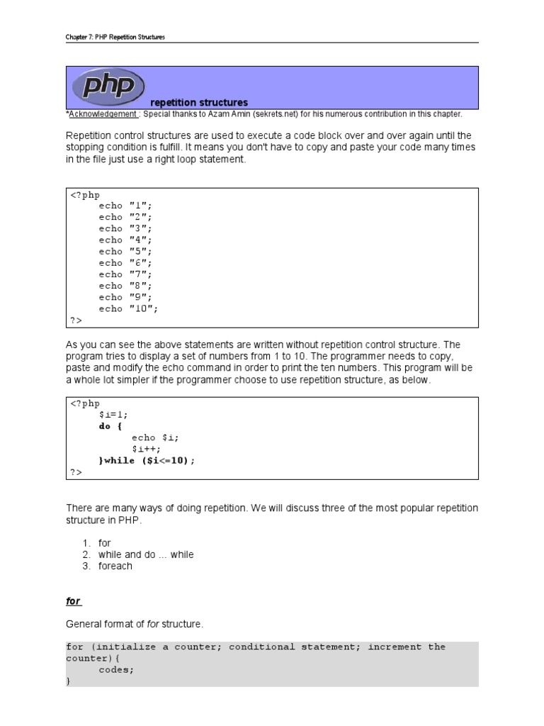 Chapter 7: PHP Repetition Structures | PDF | Control Flow | Software Development