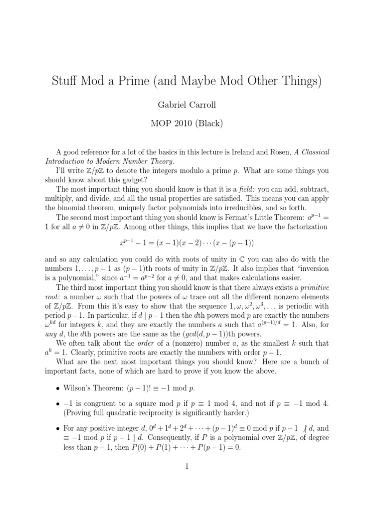 ZPZ - Gabriel Carroll - MOP (Black) 2010 PDF | PDF | Prime Number ...