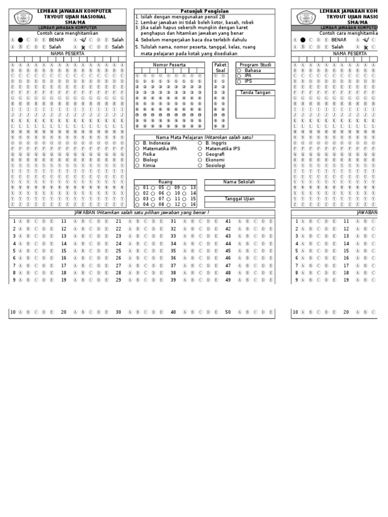 LJK Tryout Format f4 2 Kolom | PDF