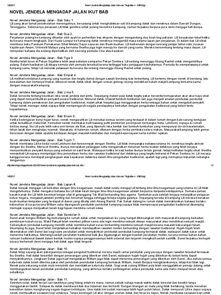 Novel Jendela Menghadap Jalan Komsas Tingkatan 4 - BMBlogr | PDF
