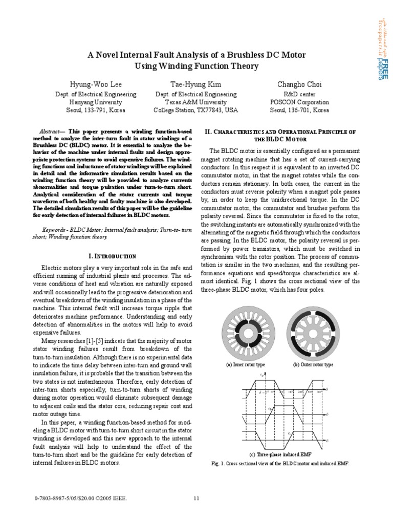 A Novel Internal Fault Analysis of A Brushless DC Motor Using Winding Function Theory | PDF ...