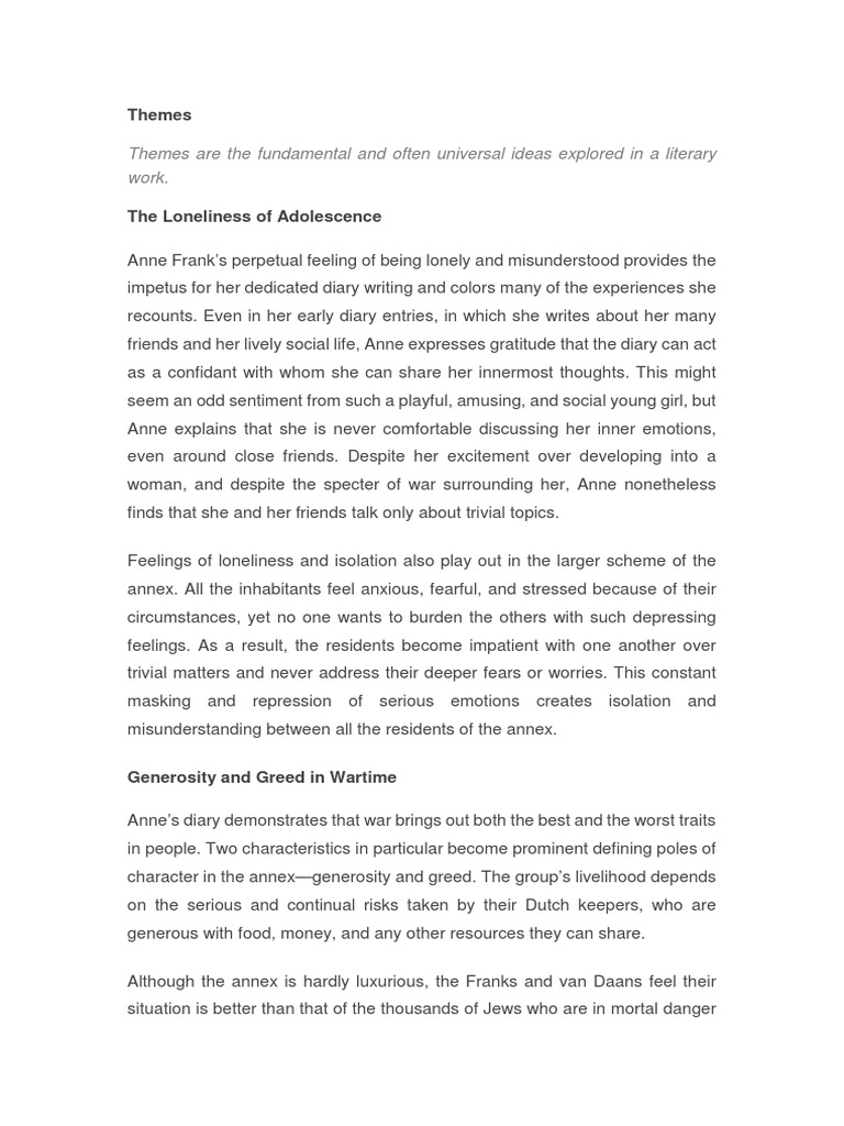 Themes Anne Frank | PDF | Loneliness | Anne Frank