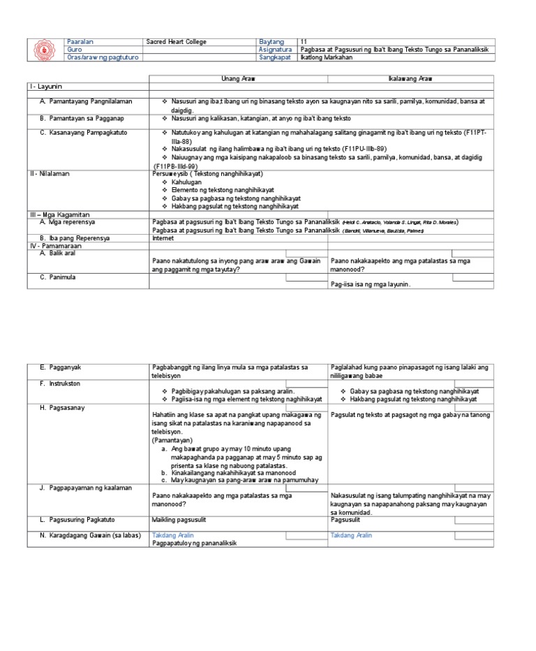 DLL Filipino 102 Grade 11 | PDF