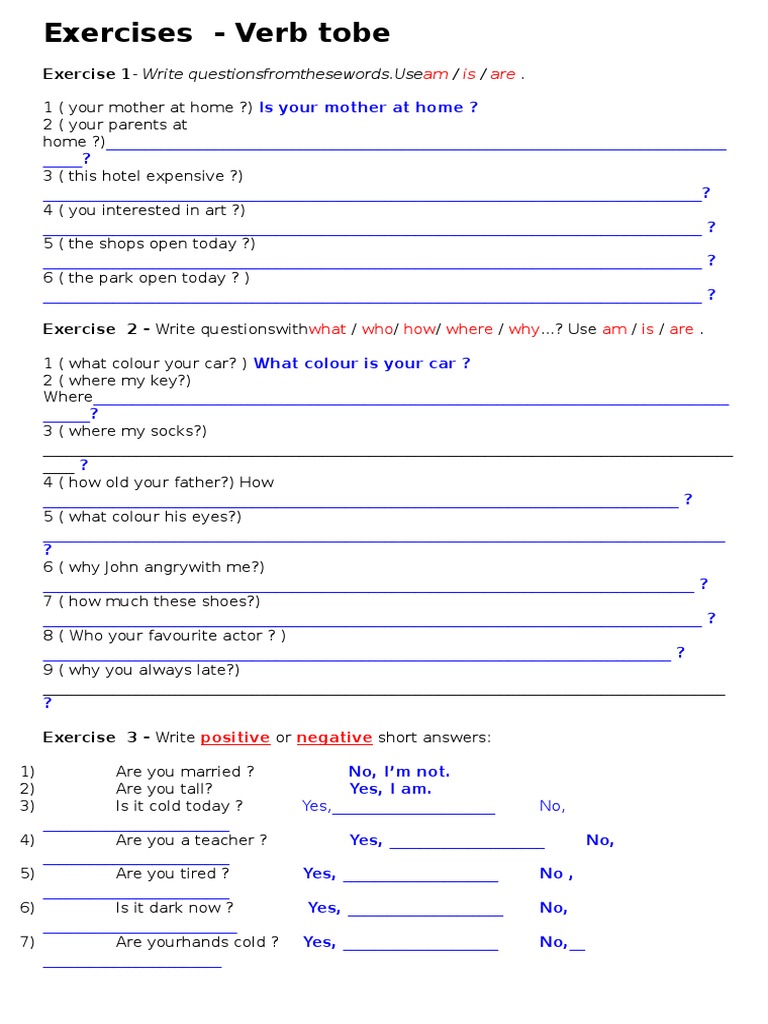 Verb To Be Exercises for Beginners | PDF
