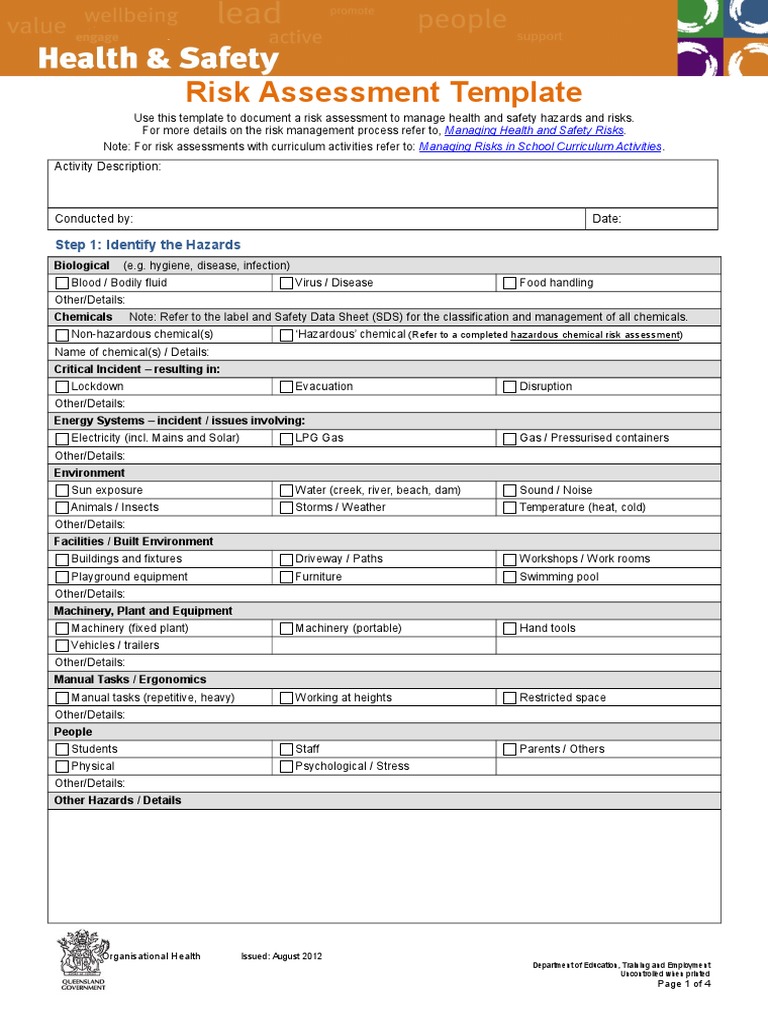 Health Safety Risk Assessment Template 1 | PDF | Personal Protective ...