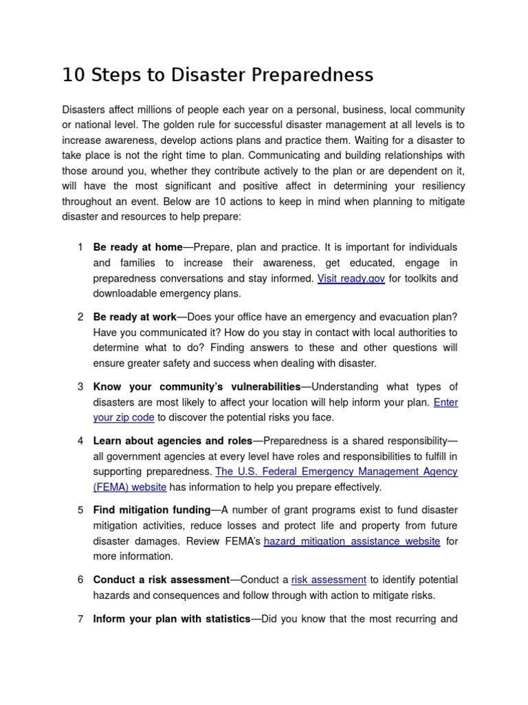 10 Steps for Effective Disaster Preparedness | PDF | Emergency ...