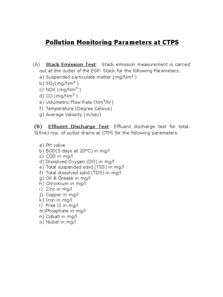 Environmental Monitoring Parameters | PDF