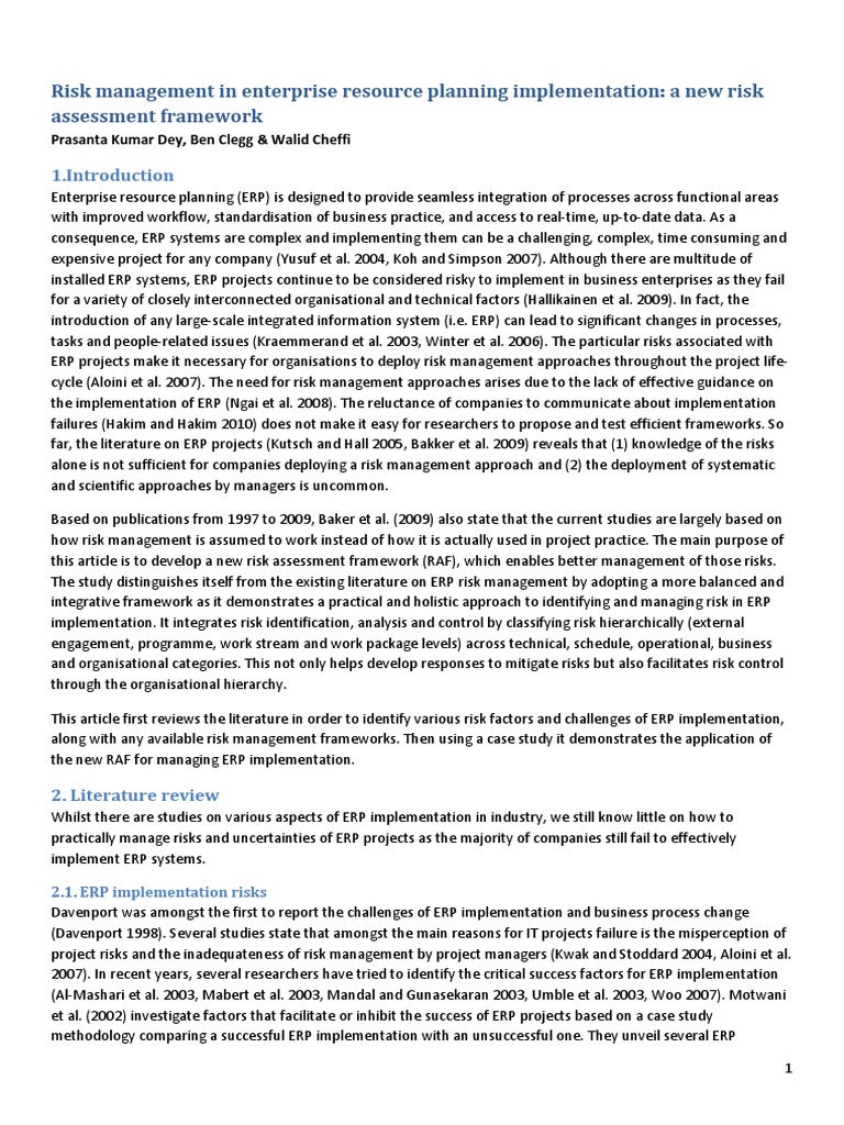 ERP Implementation Risk Management Framework | PDF | Risk Management ...