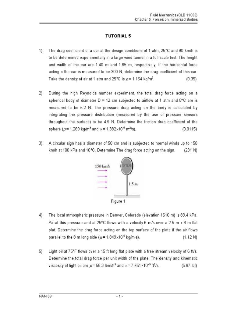 Tutorial 5 | PDF | Drag (Physics) | Viscosity