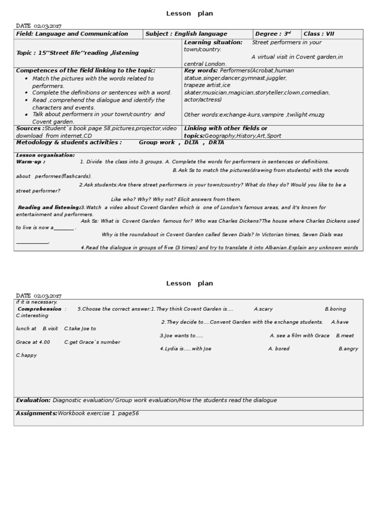 planifikimi ditor | Lesson Plan | Communication